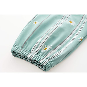 Vopmocld Big Girls' 2-Piece Cotton Pajamas Cute Cat Panda Sleepwear Short Sleeve Long Pants Nighty Sets, Floral-Green, 12