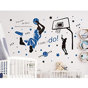 Amaonm Creative 3D Basketball Player Dunk Basketball Star Wall Decals Removeable Walls Art Decor DIY Wall Sticker Home Decorations Decal Nursery Sticker for Boys Room Living Room Bedroom (Blue)