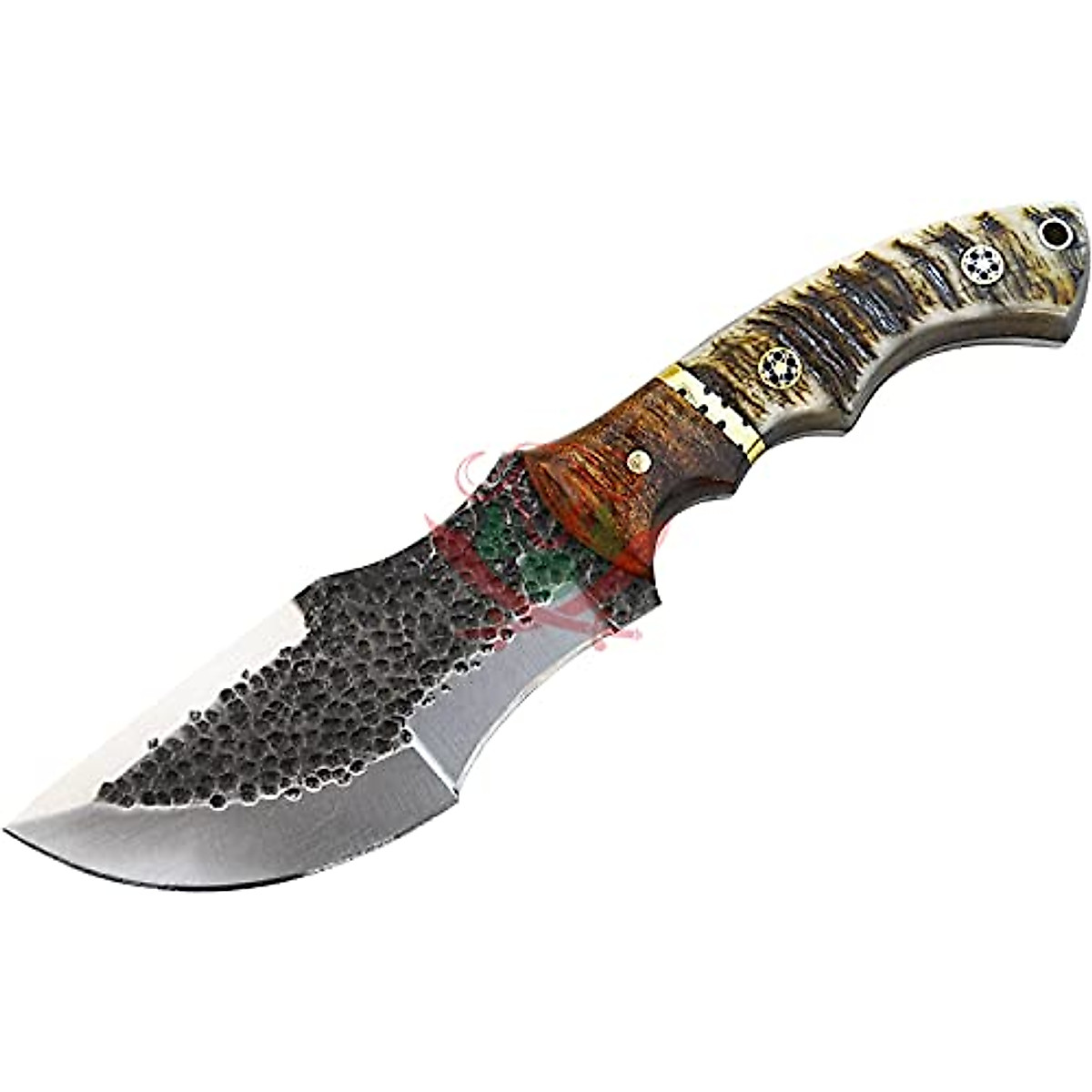 FB LEATHER CRAFTS D2 Tracker Hunting Knife Large Knives Survival Skinning Hammered Sheath Steel 9.75 Inches