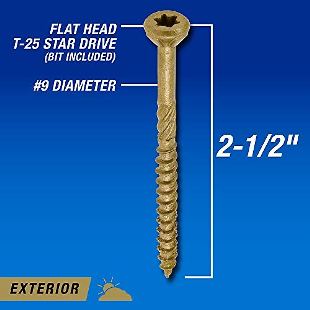 Power Pro 48610 Wood Screws, #9 x 2-1/2", Premium Outdoor Deck Screws, Rust Resistant, Epoxy Coated Bronze, 5lb Tub, 501 pcs