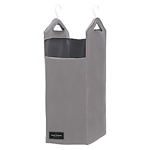 The Fine Living Co. Hanging Laundry Hamper Bag With 2 Strong Metal Removable Hangers For Closet, Wide Open Top Hanging Closet Heavy Clothes Storage Hamper Bin, Durable Space Saving Closet Laundry Bin 16.5"x 10" x 31.5" (Grey)