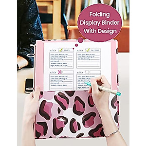 SUNEE 3 Ring Binder 1 Inch, Cute Binder with 2 Pockets, Decorative Pink Leopard Three Ring Binder Heavy Duty (Fit 8.5x11 Inches) for School Supplies, Office Binder Supplies
