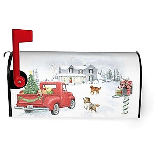 Christmas Mailbox Covers Magnetic Standard Size Winter Red Truck Snowflake Cute Dog Letter Post Box Cover Wrap Decoration Welcome Home Garden Outdoor (25.5x21 in) (25.5x21 in)
