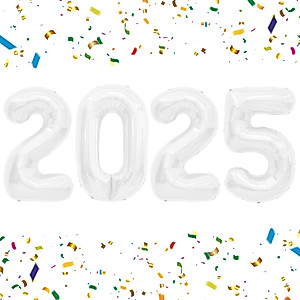 2025 Balloons White Number Balloons 2025 40 Inch 2025 Numbers for New Year Party Large 2025 Foil Mylar Balloon for 2025 New Year Eve Party Supplies Festival Birthday Anniversary Graduation Decorations