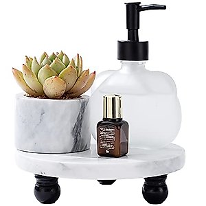 FasolaHome Decorative Marble Riser For Display, Cute Home, Bathroom, Kitchen Decor, Beautiful Marble Pedestal Stand Uniquely Displays Your Decorations, The Perfect Marble Tray to Add Some Beauty to Your House (Large-7inch)