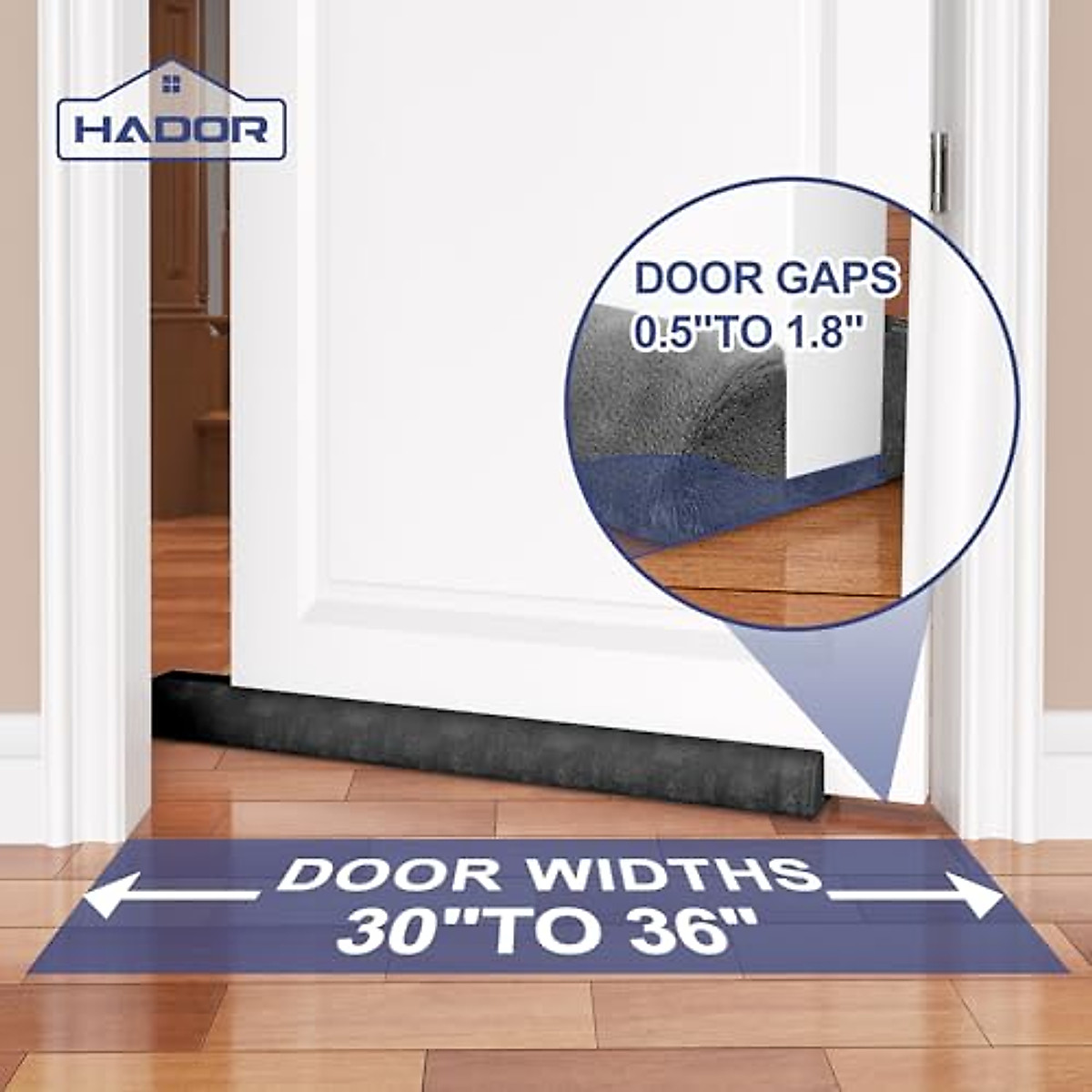 HADOR Door Draft Stopper for Bottom of Door, 36 Inch Under Draft Air Noise Light Blocker 30"- 36" Double Side Triangle Soundproof Sweep Filler Seal Gap up to 1.7" for Patio Sliding Door Guard, Black