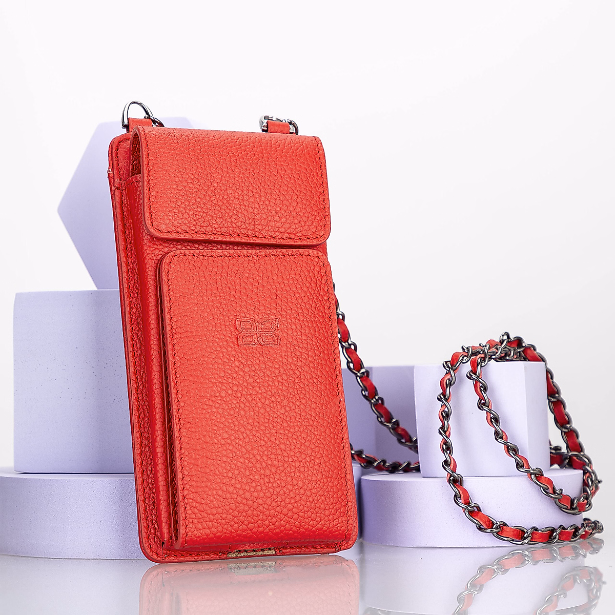 BOULETTA Crossbody Bag Cellphone Purse for Women-Leather Zipper Shoulder Wallet with Phone Pocket and Chain Strap 4 Card Slots Small