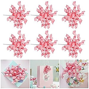 AIMUDI Pink Curly Bows 4" Valentine's Day Gift Bows Self Adhesive Baby Pink Bows for Baby Shower Twist Tie Bows for Treat Bags It is a Girl Gender Reveal Party Favors Decorations - 6 Counts