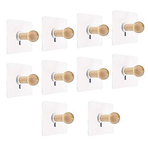 Creative-Idea 10 Pack Adhesive Hooks Wooden Hat Hooks Storage Wall Mounted Coat Hanging Hook Towel Keys Door Wardrobe Closet Kitchen Bathroom