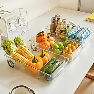 MineSign 2Pack Roll Out Fridge Caddy Bins Pull Out Drawer with Wheels Refrigerator Organizer Bins with Handles Divided Fruit Caddy for Fridge Pantry Cabinet Storage Cans Drinks