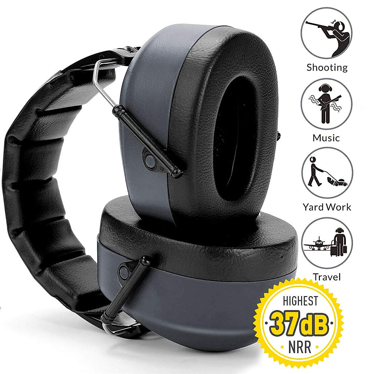 FRIEQ Noise Reduction Ear Muffs 37 dB Shooters Hearing Protection Headphones with LRPu Foam for Shooting, Music & Yard Work 2 Pack (Space Grey)