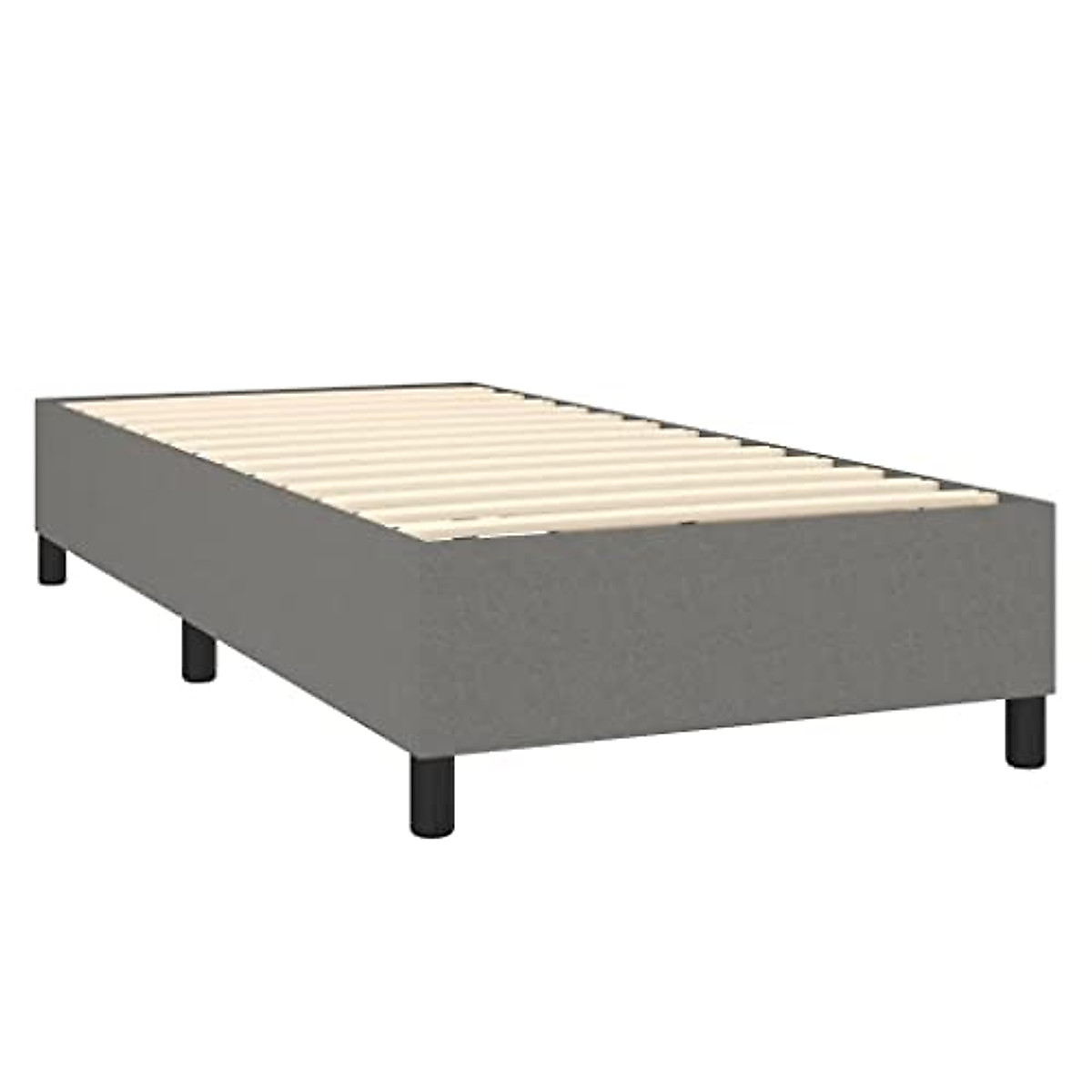 vidaXL Box Spring Bed Frame Home Indoor Bedroom Bed Accessory Wooden Upholstered Single Bed Base Furniture Dark Gray 39.4"x74.8" Twin Fabric