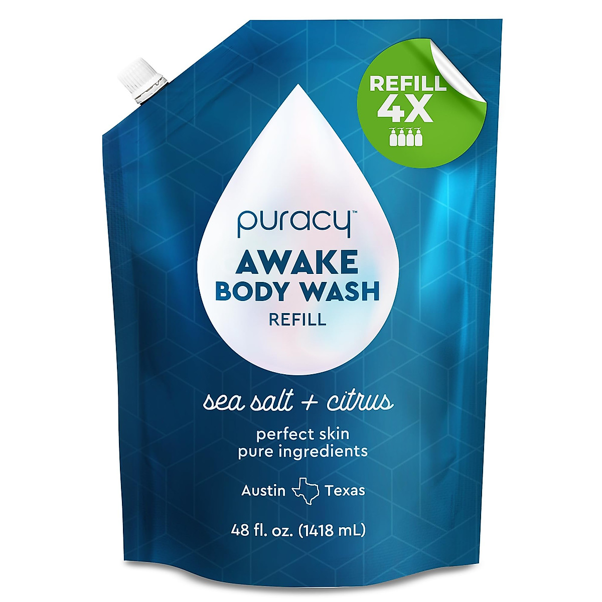Puracy Body Wash Refill, Natural Body Wash, 98.6% Pure Plant Ingredients, Moisturizing Shower Gel for Women Men Kids, Body Soap for Dry Sensitive Skin Gently Scented with Citrus & Sea Salt, 48 Oz
