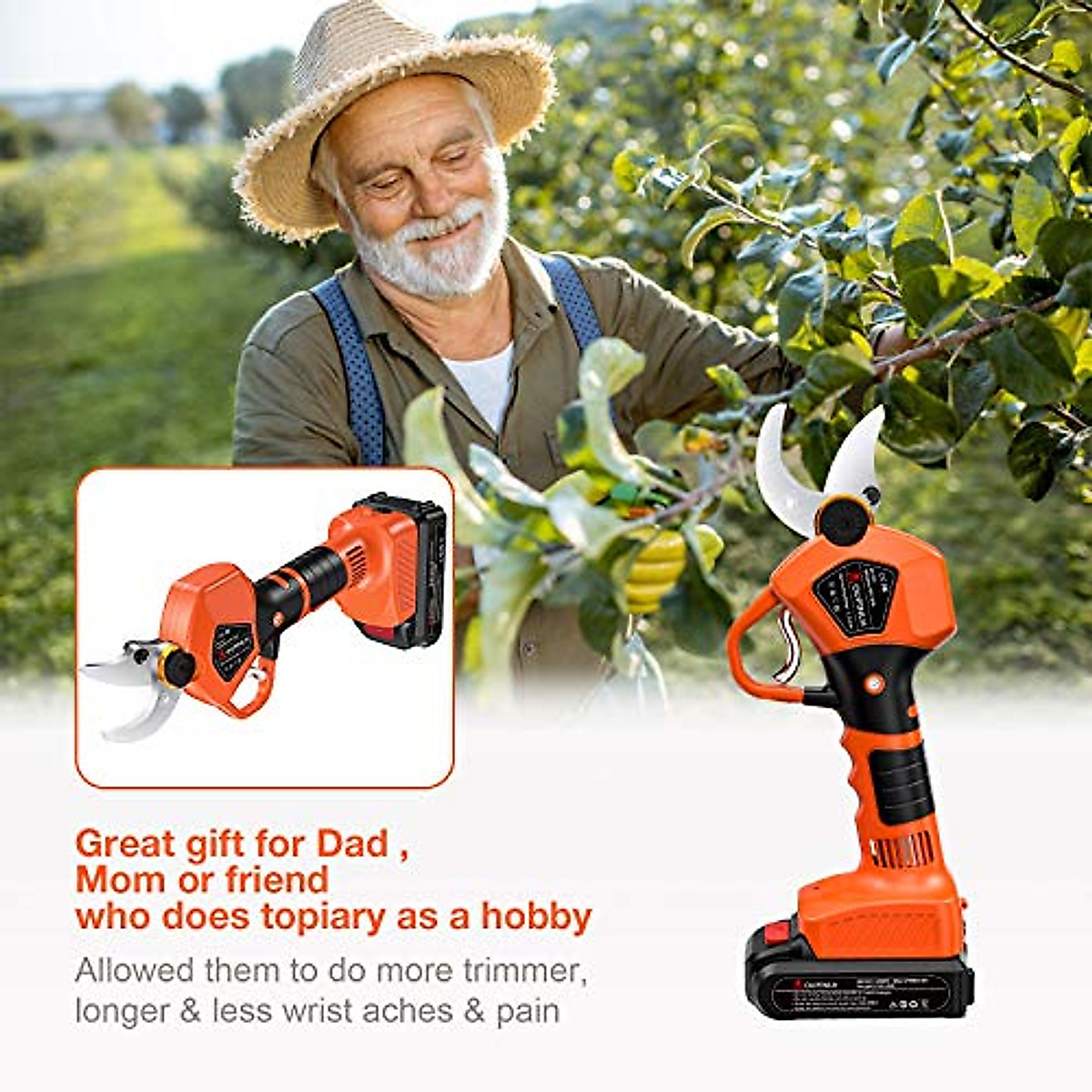 OUPINLH Electric Pruning Shears with 2 Pcs 21V Compact Battery 2000mAh 1.2 Inch(30mm) Cutting Diameter Cordless Battery Powered Pruner for Garden Branch 6-8 Working Hours