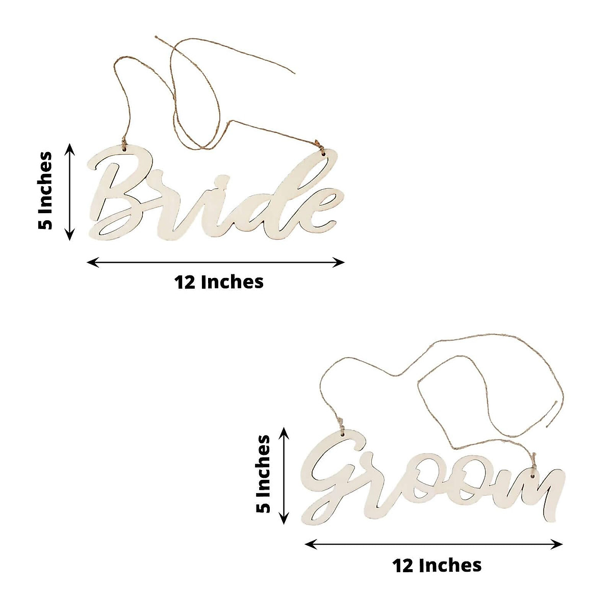 Efavormart Set of 2 | Natural Wood Bride and Groom Chair Signs, Wedding Photo Booth Props, Calligraphy Wall Hanging Decor - 12"X5"