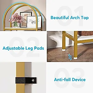 LITTLE TREE 4-Tier Arched Bookshelf, Tall Open Bookcase Storage Shelves, Wood Metal Freestanding Display Rack Tall Shelving Unit for Home Office, Bedroom, Living Room, White & Gold