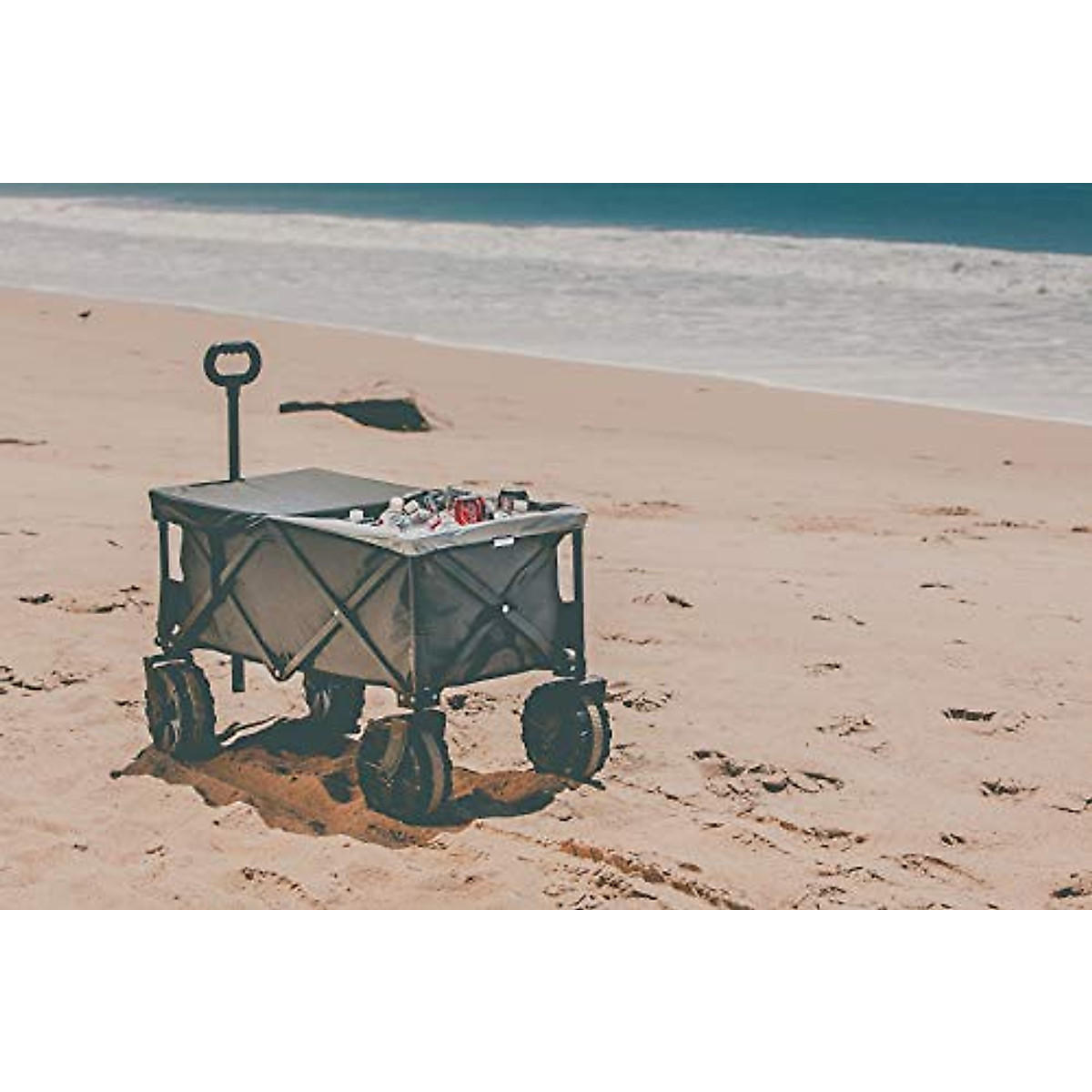 ONIVA - a Picnic Time brand Adventure Wagon Elite All-Terrain Folding Beach Wagon with Big Wheels plus Table Top Lid & Soft Cooler Liner, (Dark Gray)
