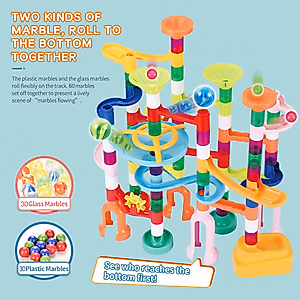 Marble Run,135 PCS Marble Maze Building Block Toys Gravitrax Marble Run for Kids,STEM Learning Toys Marble Track Race Tower Model Creative Birthday Gift with 60 Marbles for Boys & Girls 3 4 5 6 7 8 9
