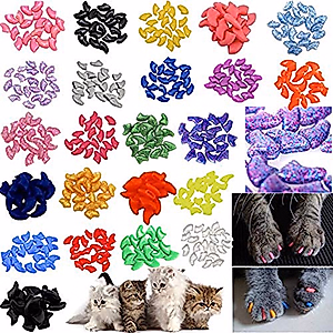 JOYJULY 140pcs Pet Cat Kitty Soft Claws Caps Control Soft Paws of 4 Glitter Colors, 10 Colorful Cat Nail Caps Covers + 7 Adhesive Glue+7 Applicator with Instruction, Medium M