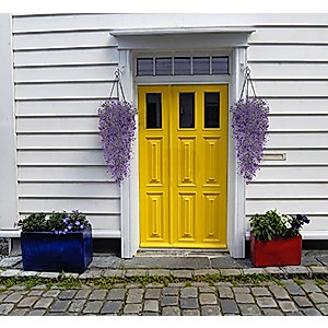 RECUTMS 4 Pcs Hanging Fake Plants Fake Vines Artificial Plants Large Faux Hanging Plant Artificial Hanging Plants Wall Plants Fake Indoor Outdoor Decorations(Purple)