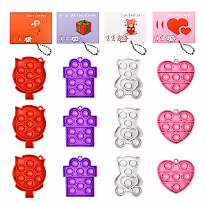 JoFAN 12 Pack Mini Valentines Fidget Sensory Simple Pop Toys with Cards for Kids School Class Classroom Valentines Day Cards It Gifts Prizes Party Favors