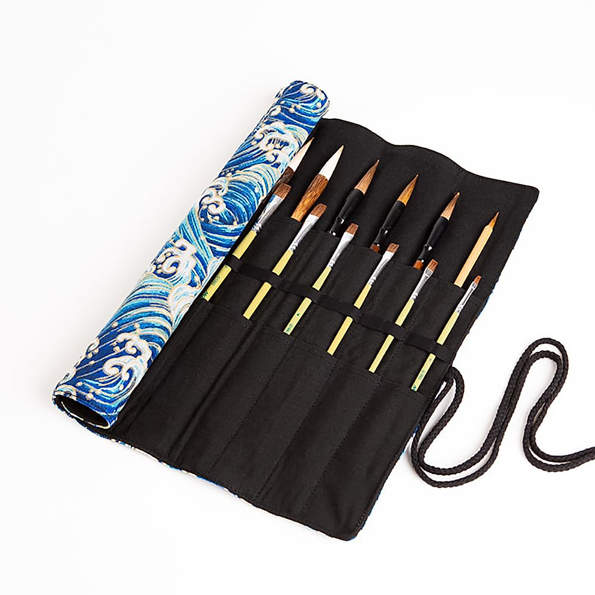 Funny live Paint Brush Holder Art Supplies, Artist Brush Holder & Art Supply Storage Organizer Roll-Up Case Bag, Protect Acrylic Oil Watercolor Paintbrushes (Blue Sea Wave-20 Slot Pockets)