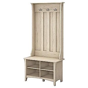 Bush Furniture Salinas Hall Tree with Storage Bench in Antique White