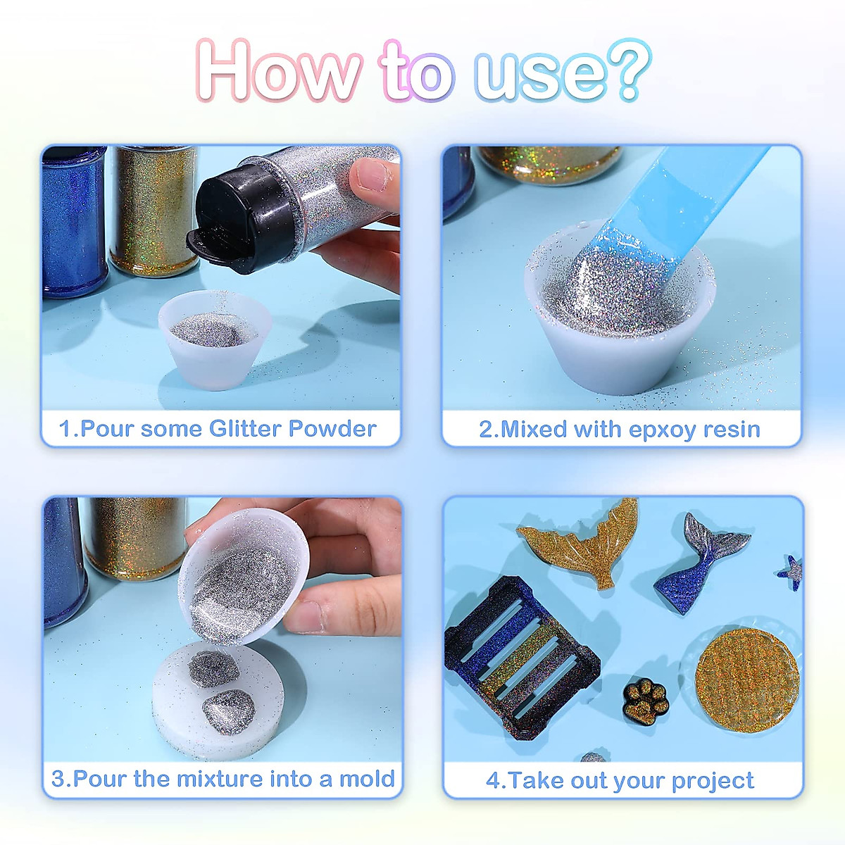 HTVRONT Holographic Extra Fine Glitter Powder - 50g/1.76oz Silver Glitter for Resin, 0.008"Portable Ultra Fine Glitter Powder for Nails, Candle Making, Crafts, Slime Fine Silver Glitter