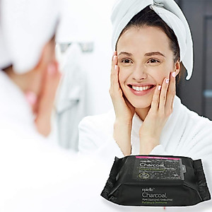 Epielle Charcoal Makeup Remover Wipes | Soft & Gentle for All Skin Types | Removes Dirt, Oil, Waterproof Makeup | 6 Pack | Korean Skincare