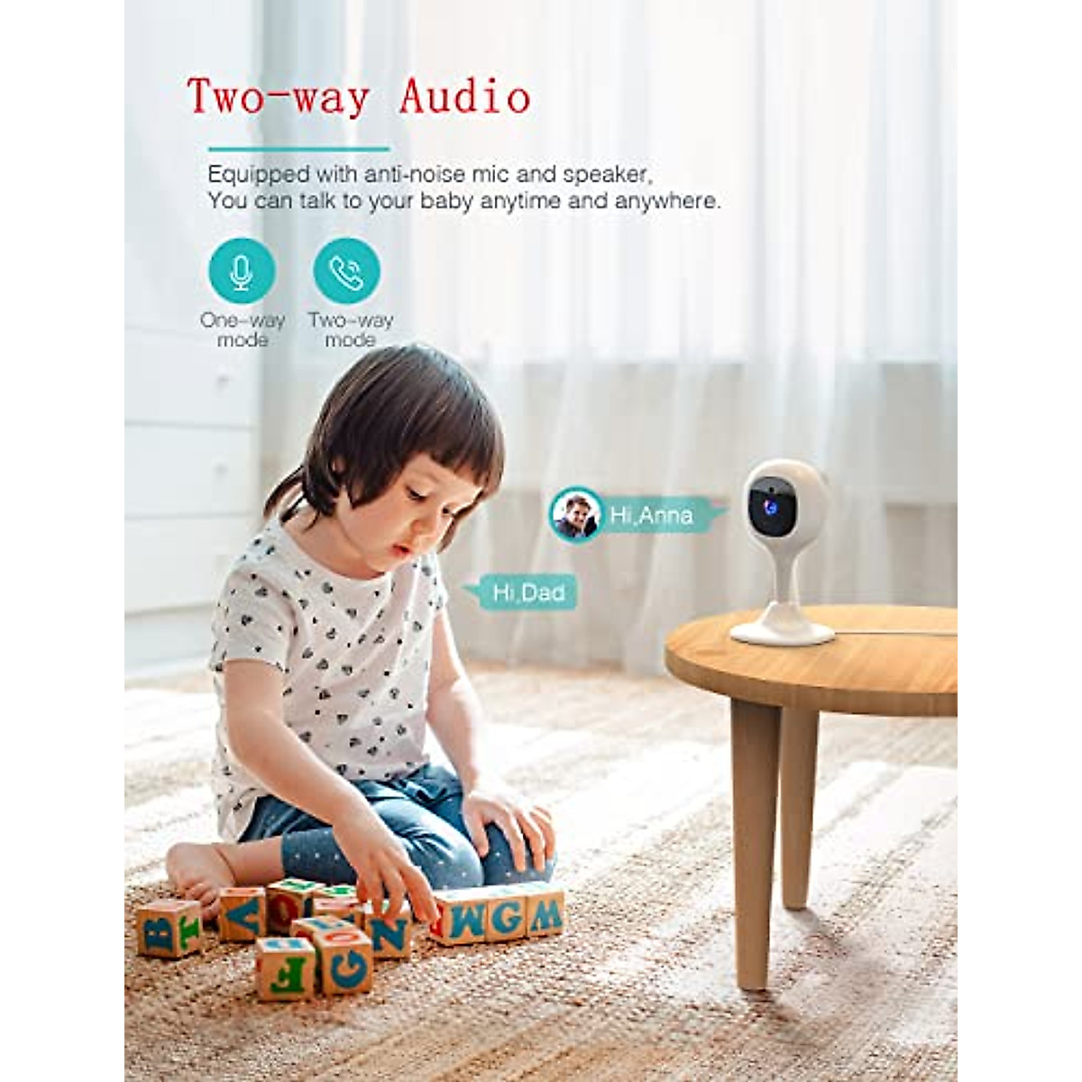 Baby Monitor 1080P FHD WiFi Security Indoor Camera Smart Pet Camera 103° Wide-Angle Two-Way Audio, 940nm Night Vision,Motion Detection, Compatible with Alexa