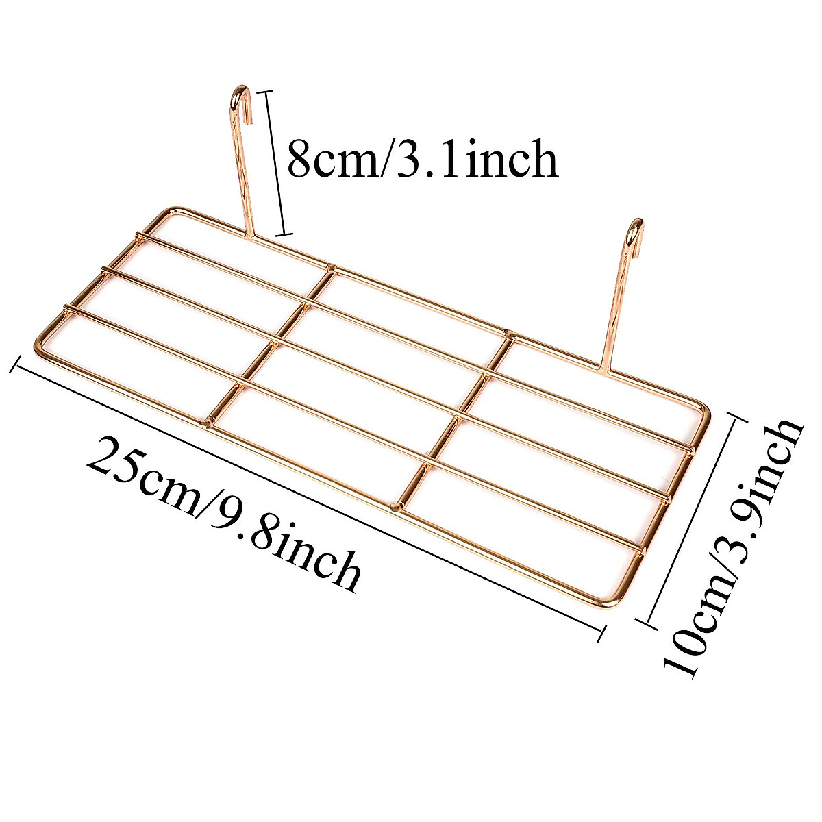 GBYAN Grid Wall Basket Wall Grid Accessories Wire Straight Shelf with Hooks Wall Organizer for Grid Panel Board, Rose Gold