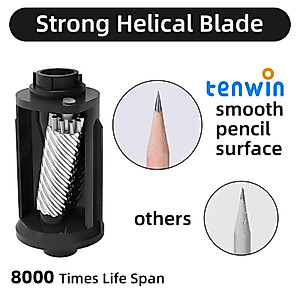 tenwin Rechargeable Electric Pencil Sharpener, Fully Automatic Pencil Sharpener for 7-11.5mm Pencils, Hands-Free Sharpener for Colored Pencils, Auto in&Out, Adjustable Pencil Nibs (Silver)