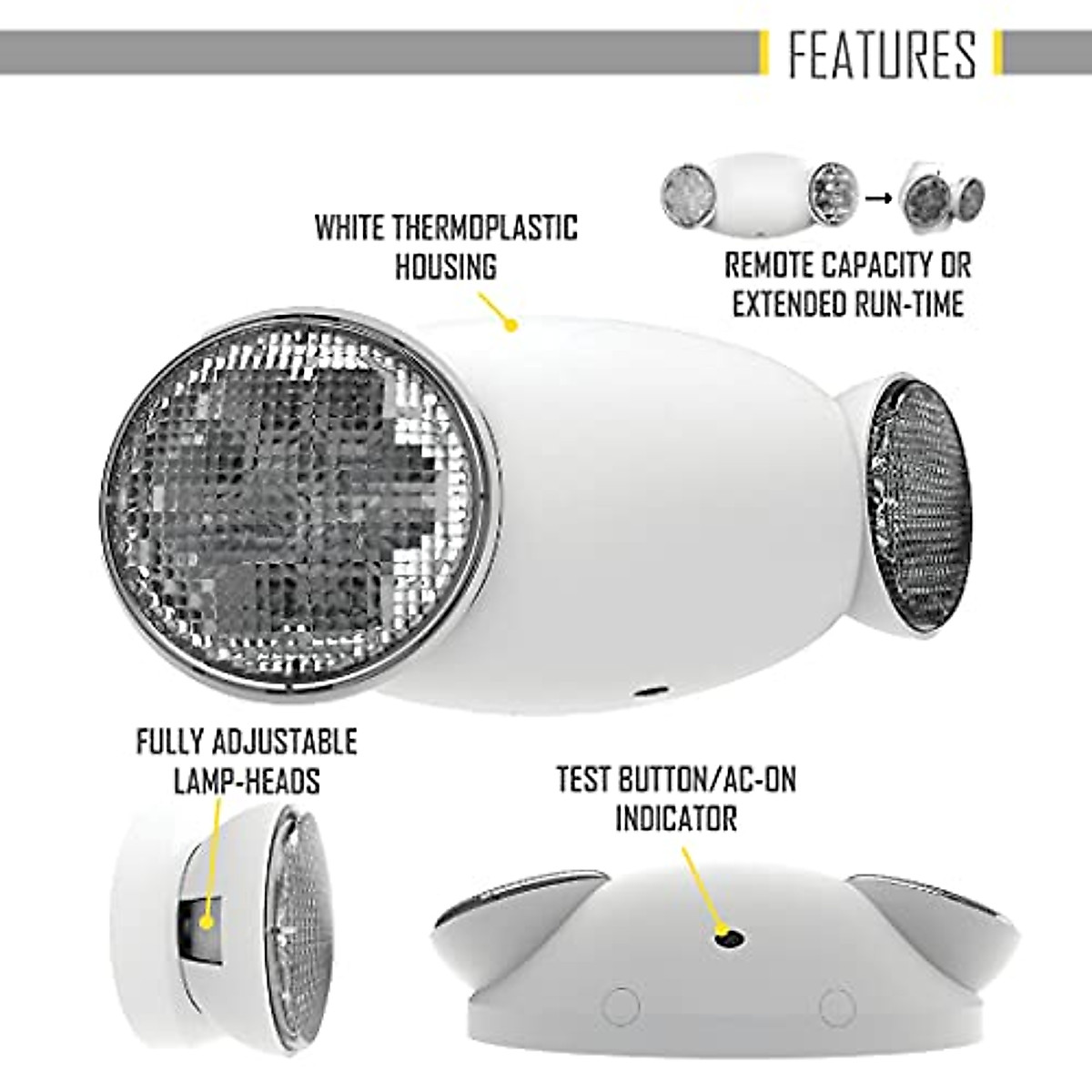 Compass CU2RC Hubbell Lighting LED 2 Head Emergency Light with Remote Capacity, White,Black