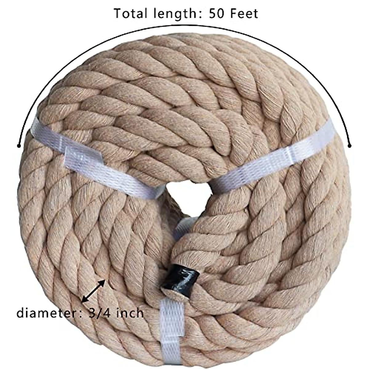 Twisted Cotton Rope (3/4 in x 50 ft) Natural Thick Rope for Crafts, Railings, Hammock, Decorating (Brown)