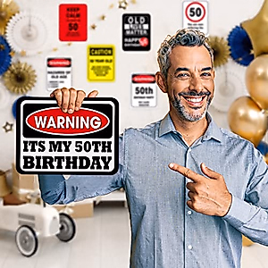 WERNNSAI 50th Birthday Party Decorations - 9PCS Wall Signs for Adults 50 Years Old Party Decor 50 Zone Table Centerpieces Yellow Caution Logos on Door Windows Yard Garden Banner Party Supplies