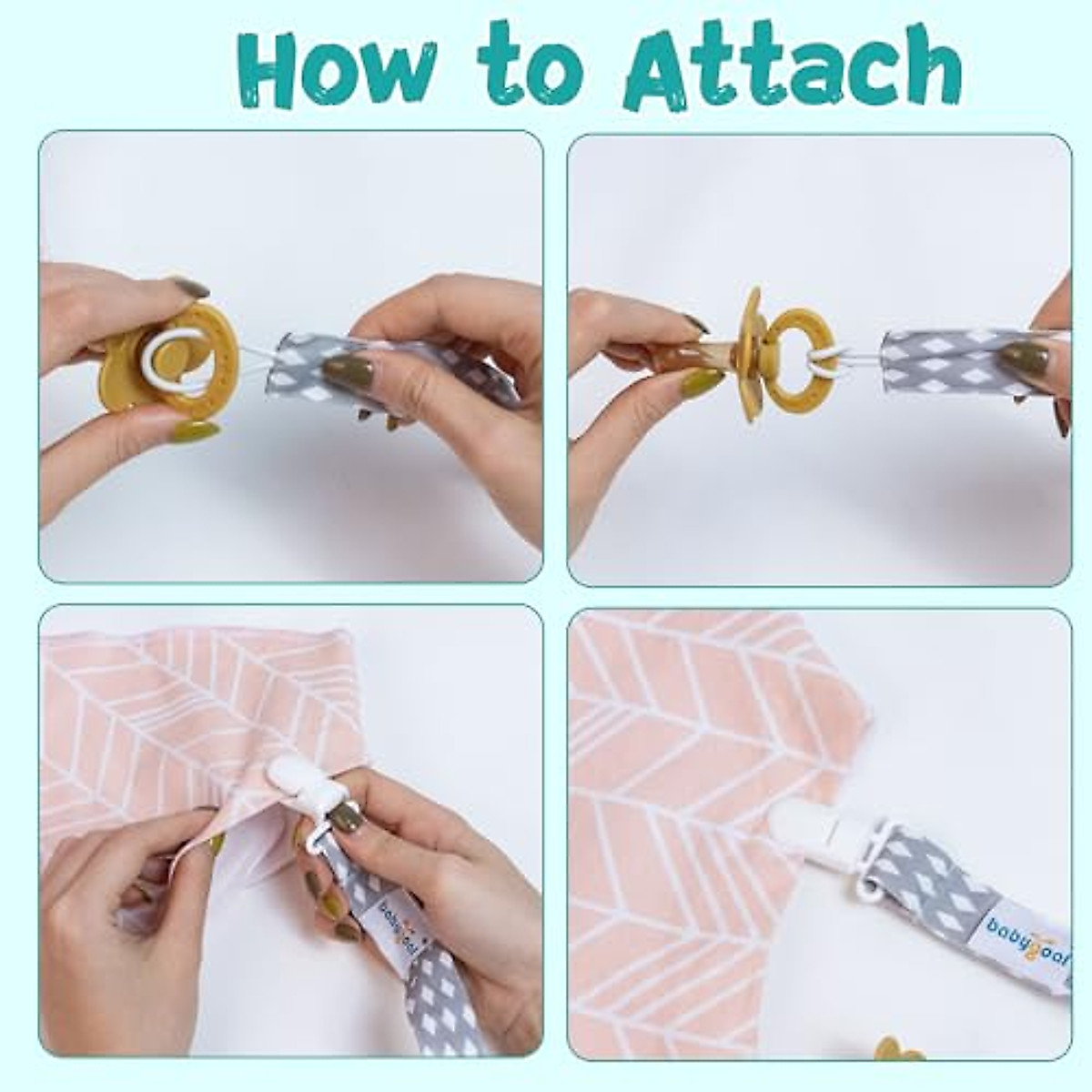 Babygoal Neutral Pacifier Clips, 4 Pack Binky Paci Holder and Leash for Boys and Girls Fits for Most Pacifier, Binkie Styles & Baby Teethers & Toys and Gift 4PS07-B