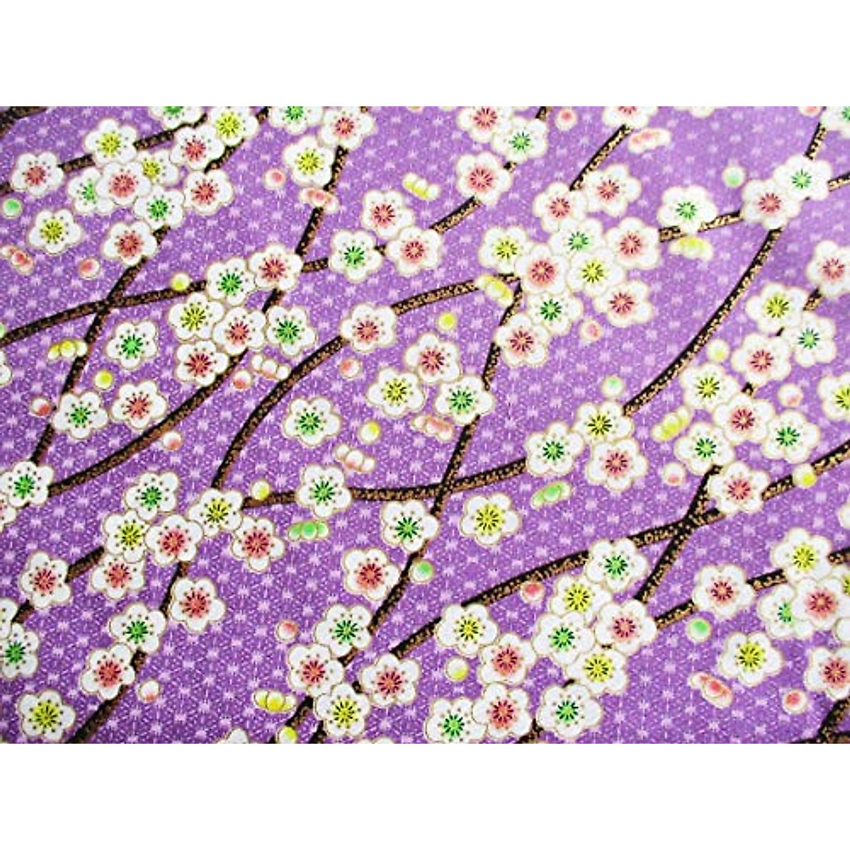 Violet Japanese Kimono Sakura Cotton on Purple Fabric by The Yard 36 by 36-Inch Wide (1 Yard) (KM081)
