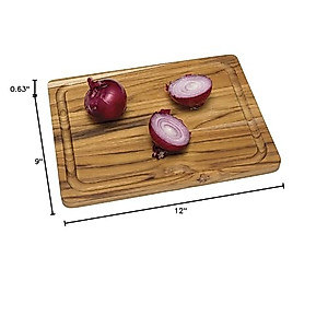 Lipper International 7215 Teak Wood Edge Grain Kitchen Cutting and Serving Board, Small, 12" x 9" x 5/8"