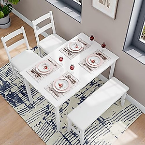 Dining Table Set for 4, 4 Piece Kitchen Table with Chairs and Bench, Wood Rectangular Dining Table Set with 2 PU Leather Chair and Bench for Small Spaces, Apartment, Breakfast, Living Room (White)