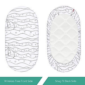 TansyPanda Bassinet Sheets for Baby Delight Snuggle Nest, Chicco LullaGo, Snoo Smart, Fisher Price, 4PC, 30 x 18 Inch, Ultra Soft, Breathable, Snug Fit, Unisex Boys Girls, Gray White (Ocean Fish)