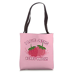 I LOVE JESUS BERRY MUCH! - Cute Christian Pun - Pink Berries Tote Bag