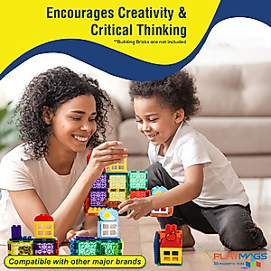 Playmags Magnetic Tiles, 18Pcs Magnetic Building Bricks, Exclusive Magnetic Blocks, Skill Development, Ages 3+ (Big Bricks Tiles)