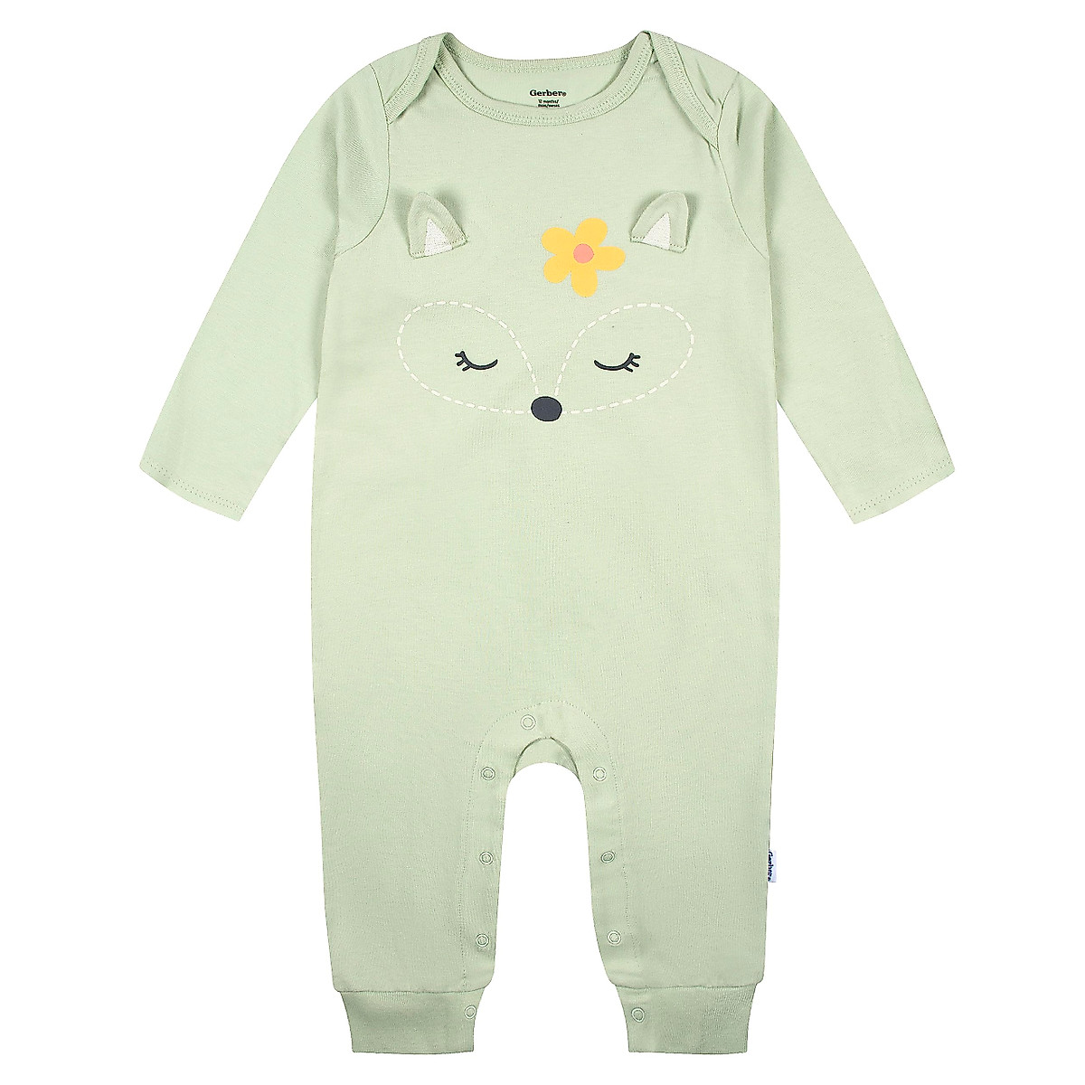 Gerber Baby Girls' 2-Pack Long Sleeve Jumpsuit, Green Yellow Fox, 6-9 Months