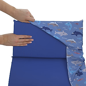 ECR4Kids Everyday Folding Rest Mat, 4-Section, 1in, Classroom Furniture, Blue/Grey & Everything Kids Shark, Fish, Ocean Blue & Grey Preschool Nap Pad Sheet, Blue, Grey, Navy,