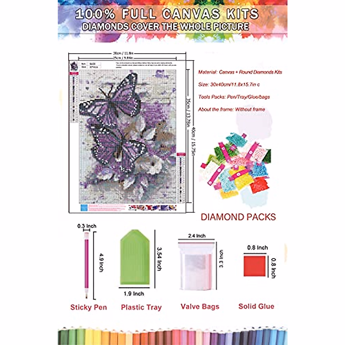 2 Pack Diamond Painting - DIY 5D Diamond Painting Kits for Adults - Diamond Art Kits Round Full Drill Diamond Arts Craft for Home Wall Decor Canvas (Butterfly 12 x 16 inch X 2 PCS)