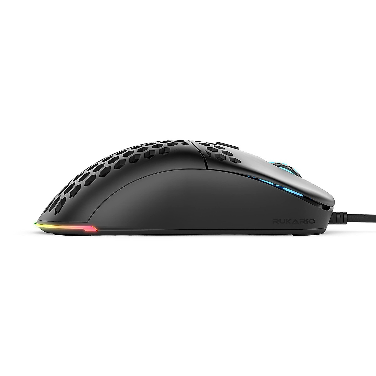 Rukario Ronin X PC Gaming Mouse (Shadow Black, Wired) - Ultra Lightweight Symmetrical Honeycomb Shell | RGB Led | PTFE Glides | Pixart 3360 Sensor | 6 Buttons | Weight 63G | Adjustable Settings
