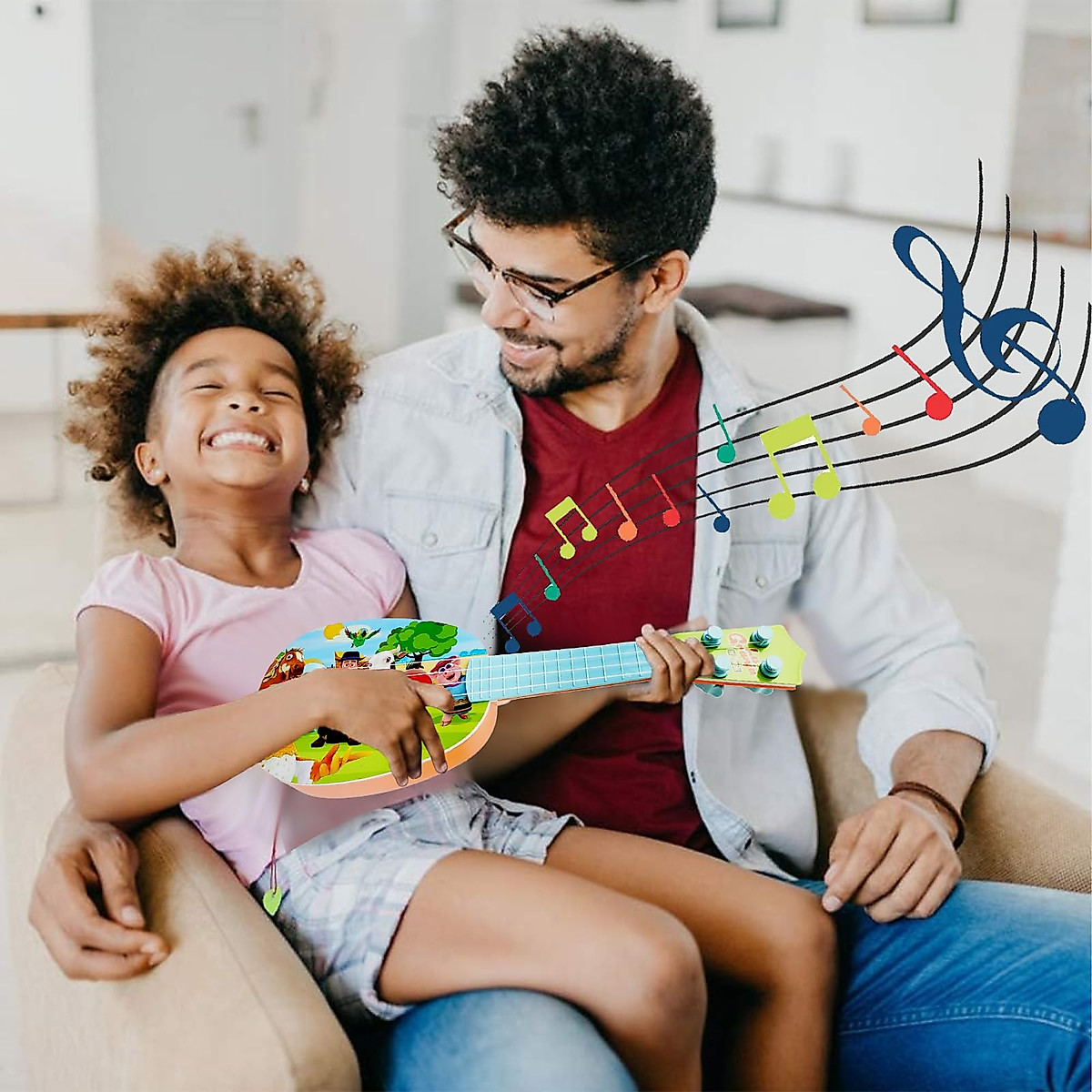 La Granja de Zenon 15" Inch Kids Ukulele Guitar Toys with 4 Strings Keep Tones,Kids Ukulele for Beginner,Mini Ukulele Guitar Musical Instruments Educational Learning Toys for Toddler 1-3 Year Old Kids