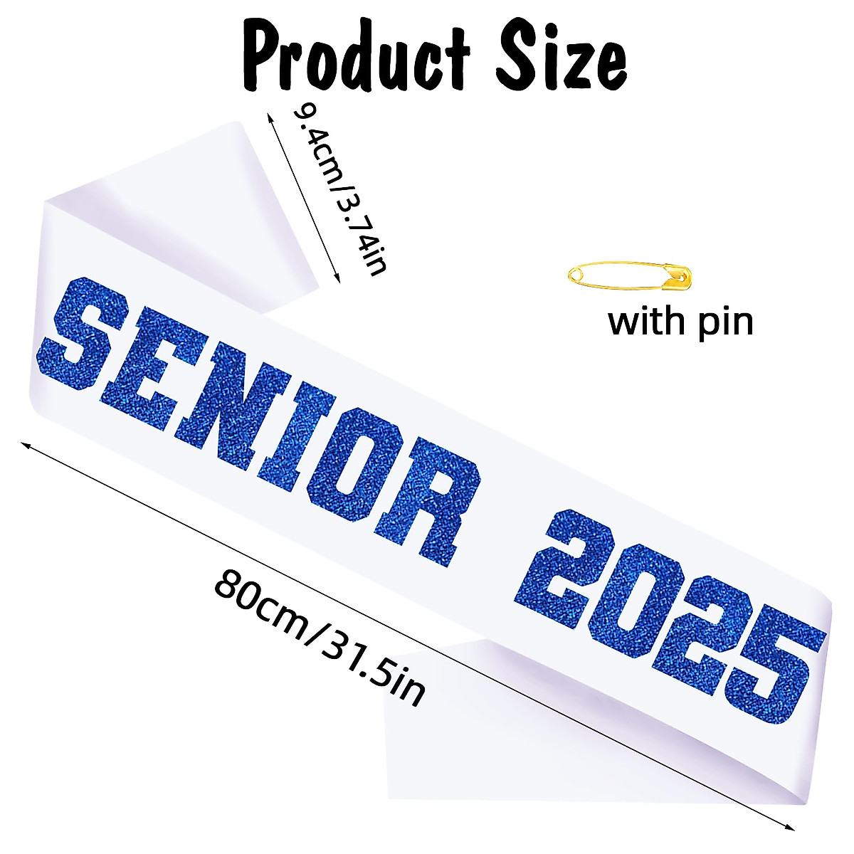 8 Pcs White Senior 2025 Sashes with Royal Blue Glitter Letters - Graduation Celebration sash, Senior Sashes Class of 2025, Senior Cheer Sash, Class Competition Sashes, Graduation Party Supplies