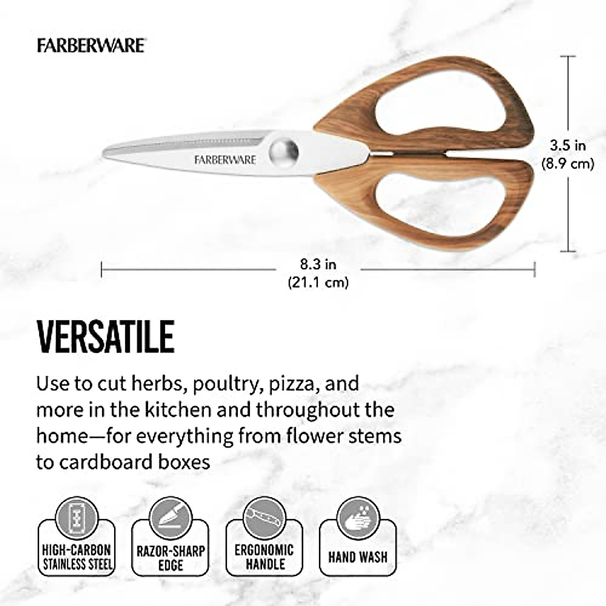 Farberware 5221282 All Purpose Shear, Pecan Wood Handles 8.2 x 3.5 x 0.5 inches