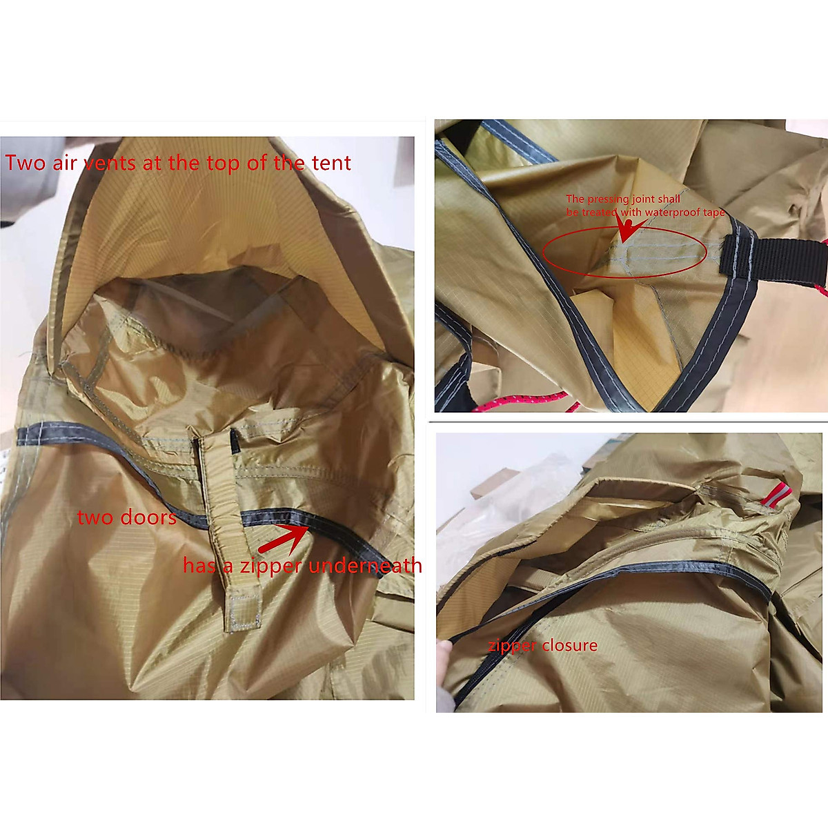 Ultralight 4 Person Tipi Hot Tent with Fire Retardant Stove Jack for Flue Pipes with 2 Doors Height 7.2FT